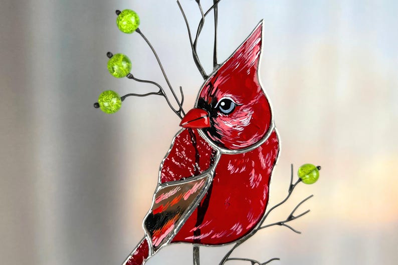 Cardinal Stained Glass Window Hangings, Stained Glass Bird Suncatcher ...