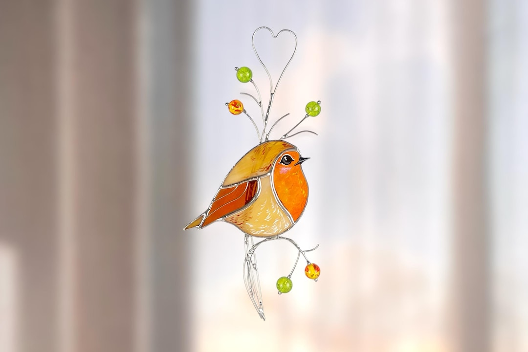 Christmas Robin Stained Glass Suncatcher, Christmas Gifts, Bird ...