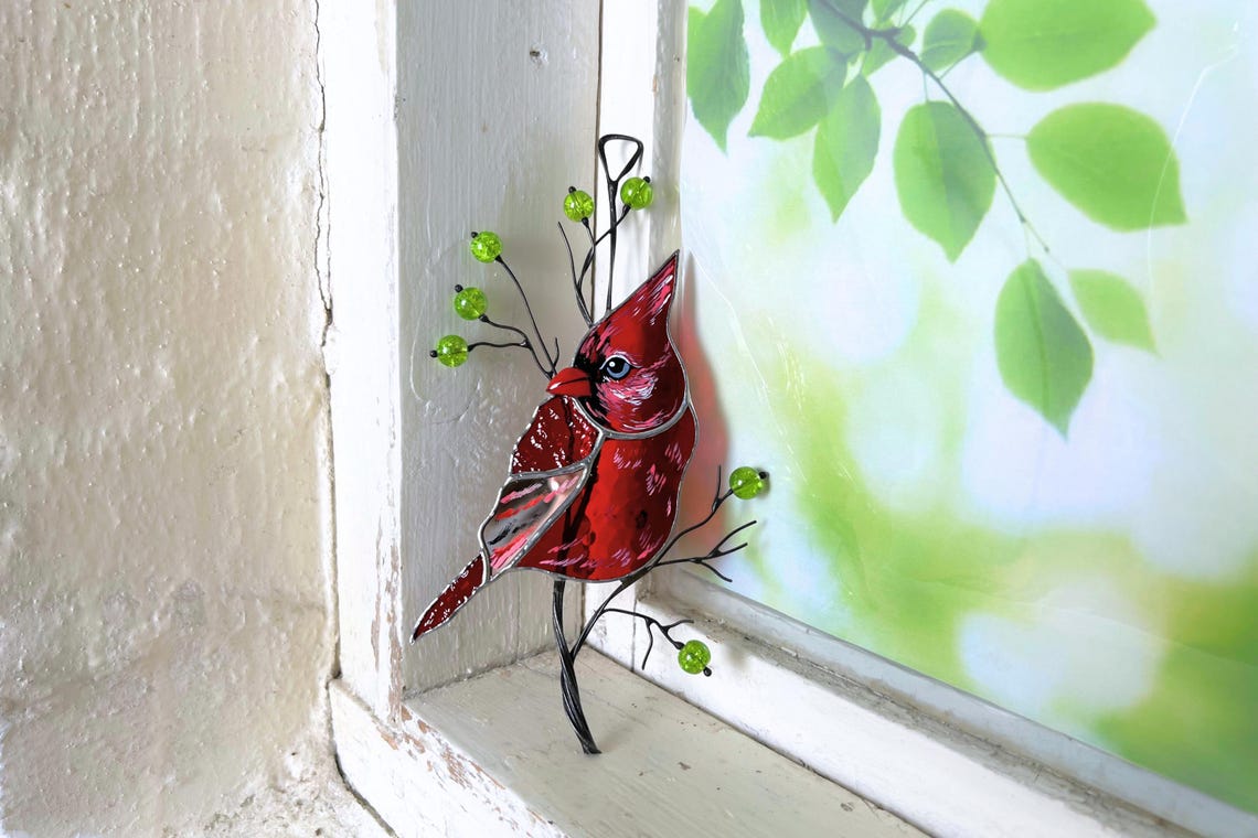 Cardinal Stained Glass Window Hangings, Stained Glass Bird Suncatcher ...