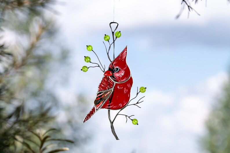 Cardinal Stained Glass Window Hangings, Stained Glass Bird Suncatcher ...