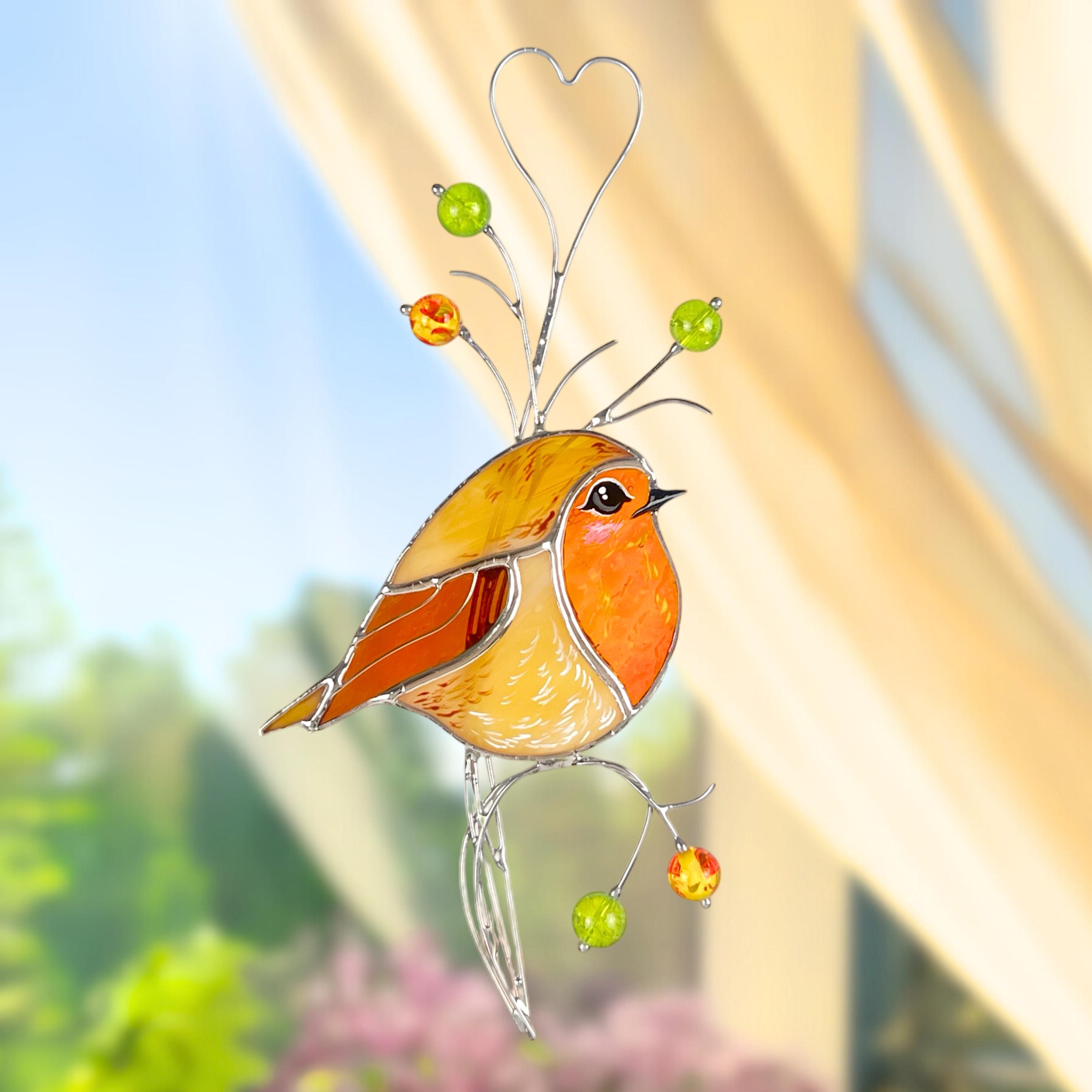 Robin Stained Glass Suncatcher for Garden Decor. Mothers Day Gifts ...