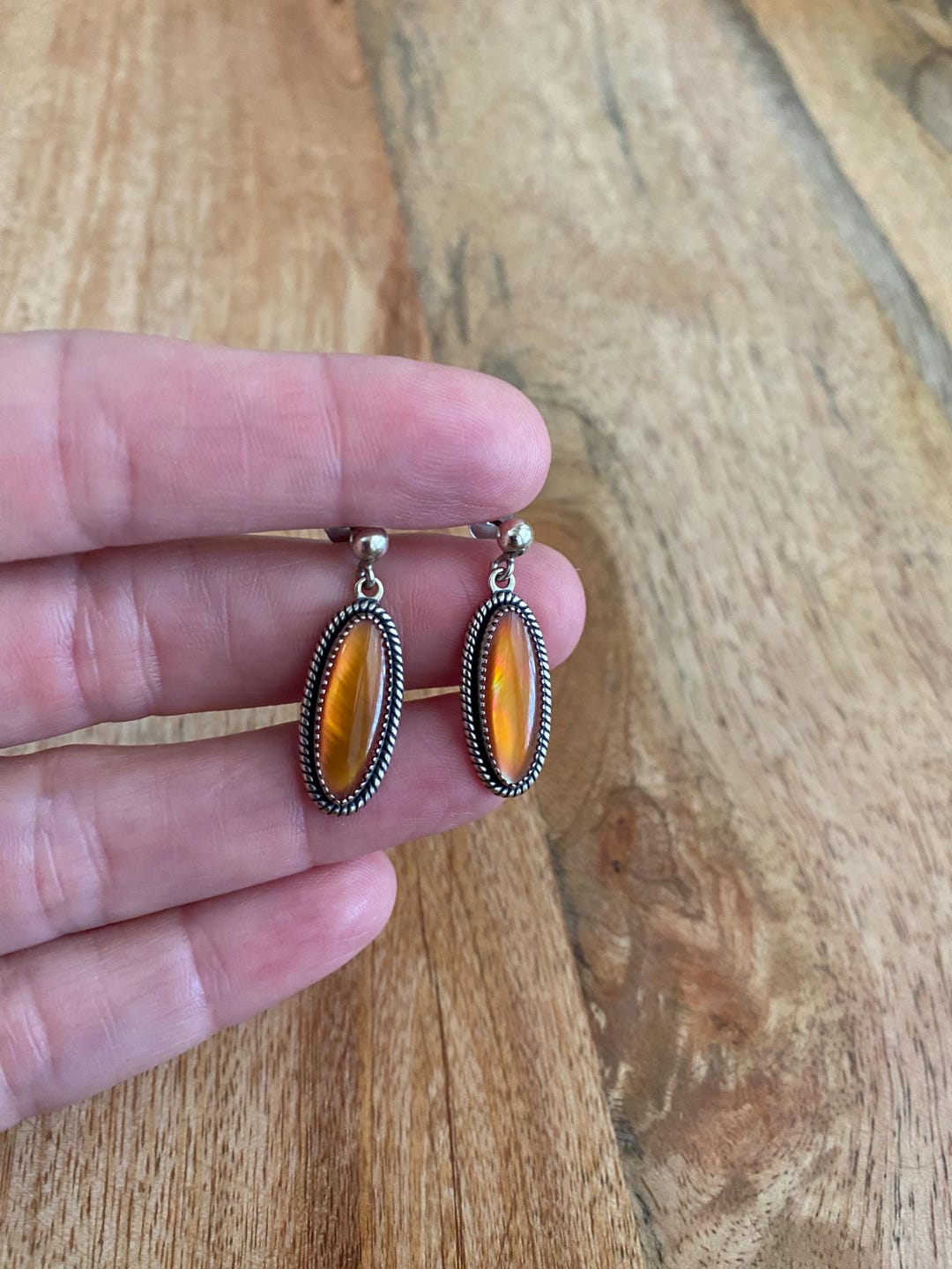 Signed Designer WMCO Orange Paua Shell Sterling Silver Earrings Pierced ...
