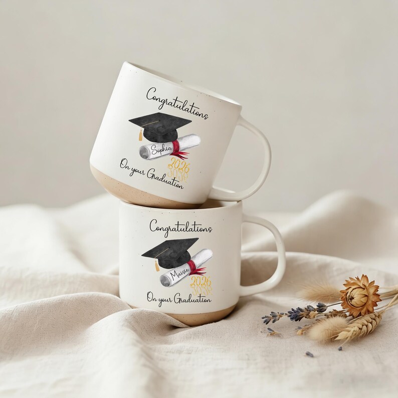Custom Graduation Gift Pottery Mug, Class of 2026 High School Grad ...