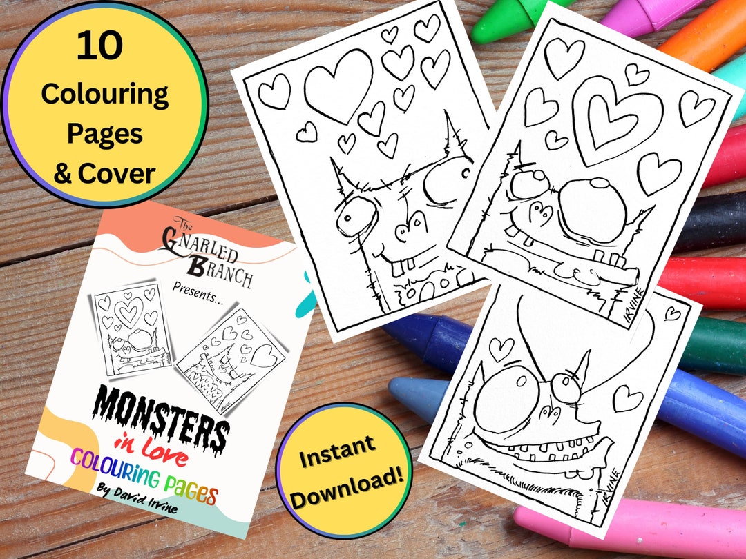 Download Printable Colouring Pages - Monsters in Love - Hand Drawn by ...