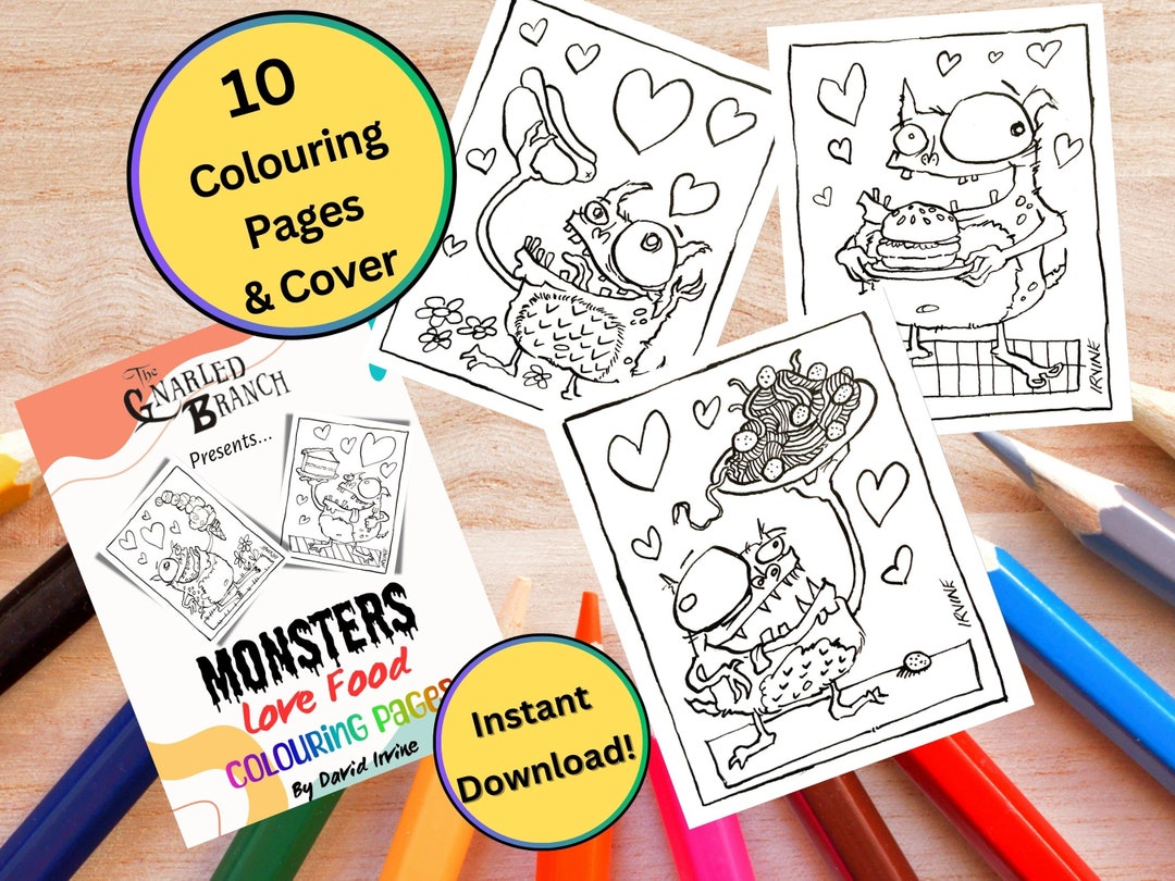 Download Printable Colouring Pages - Monsters Love Food - Hand Drawn by ...