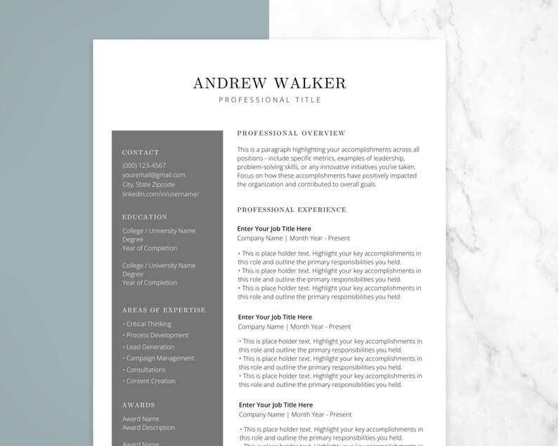 Professional Resume Template, 1-3 Page Resume Template, Cover Letter ...