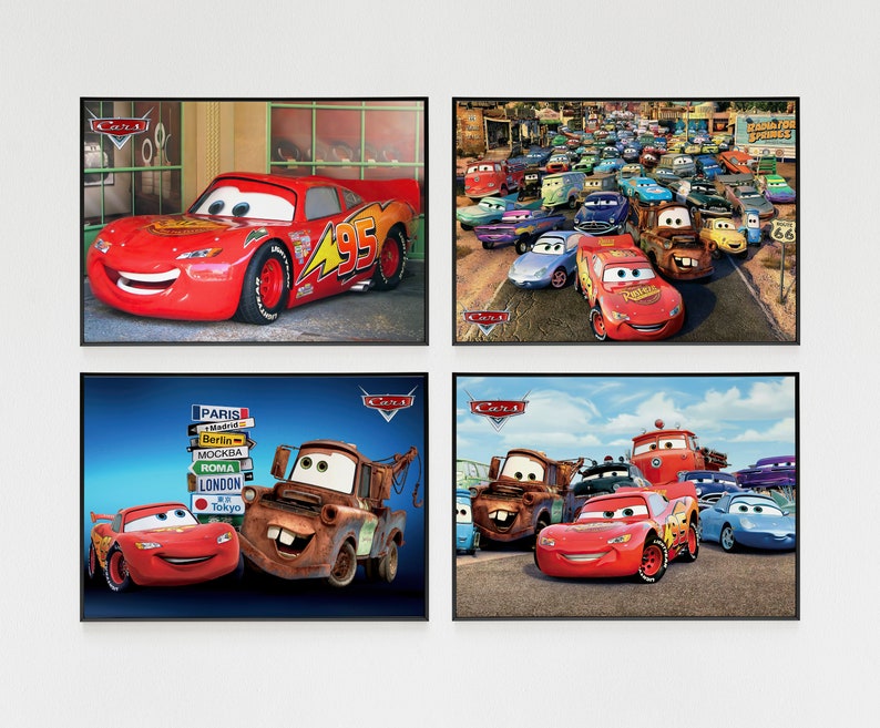 Cars Poster Set of 4, Mcqueen Poster, Mcqueen and Mater, Radiator ...