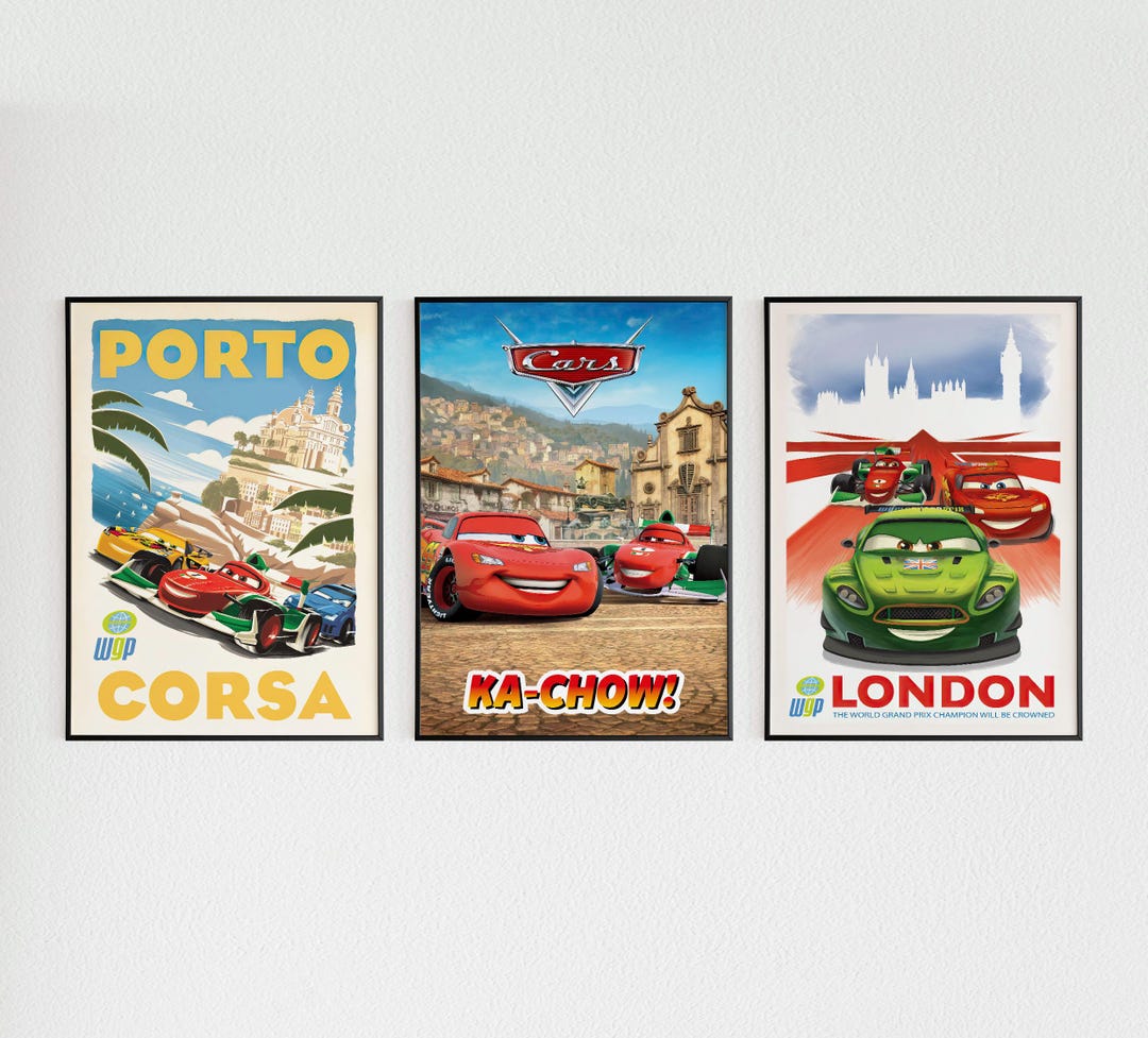 Cars Poster Set of 3, Mcqueen Poster, Lightning Mcqueen, Disney Cars ...