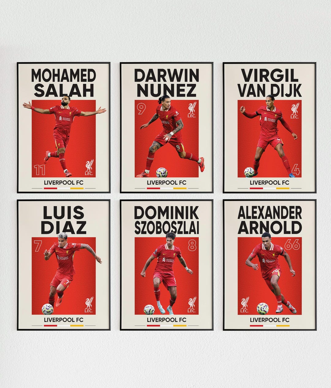 Liverpool Poster Bundle Set of 6, Salah, Alexander Arnold, Van Dijk ...