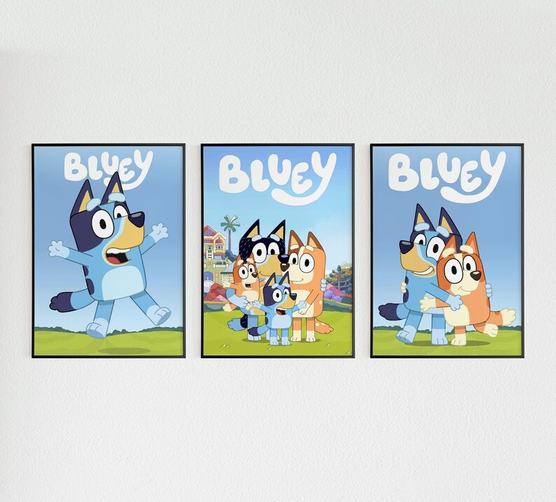 Bluey Poster Set of 3, Bluey Poster, Bluey Art Print, Bluey Wall Art ...