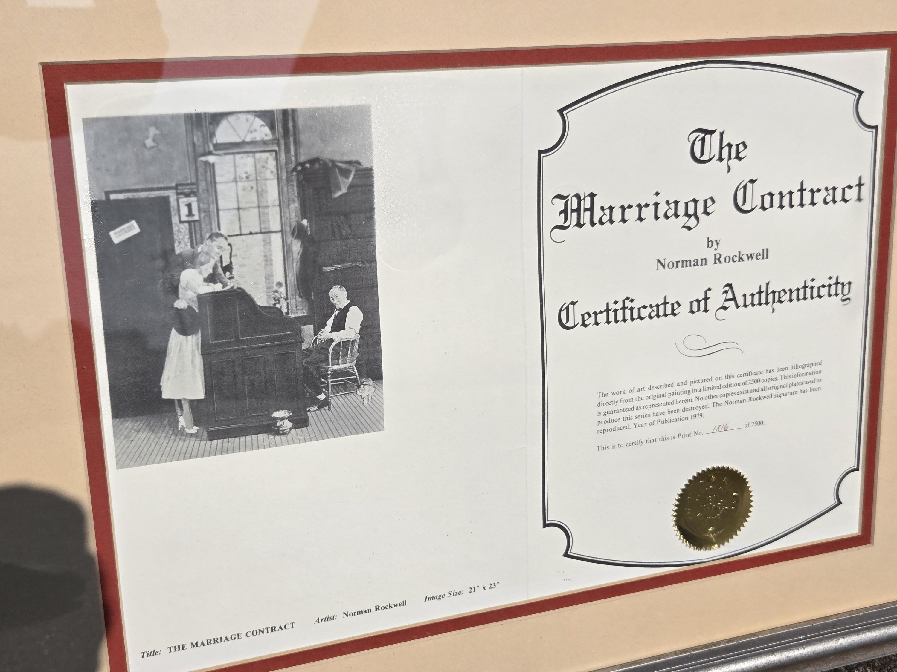 The Marriage Contract Lithograph With COA 28x44 Framed - Etsy