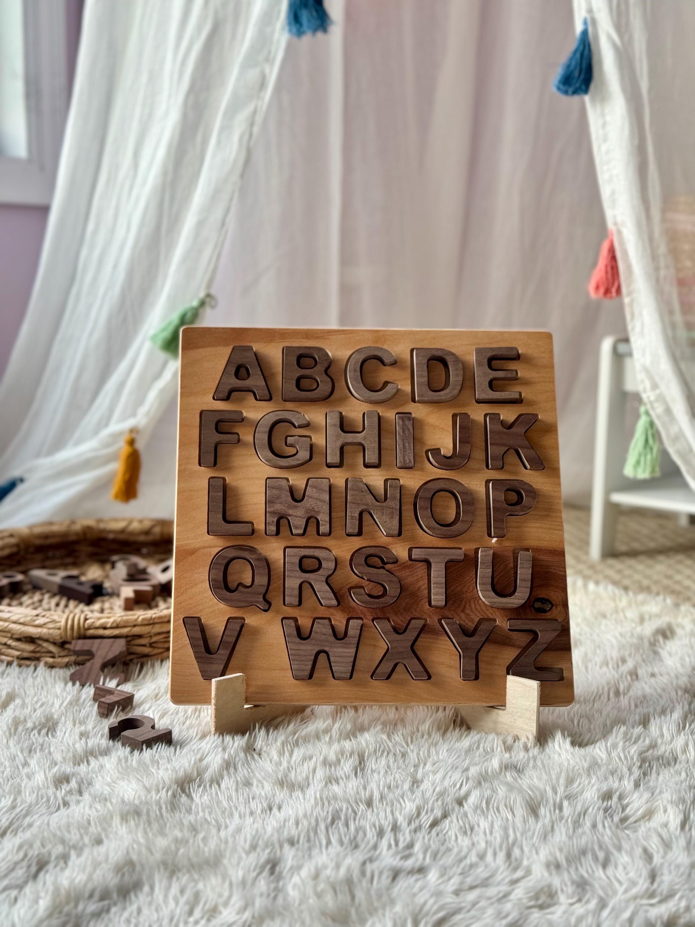 Natural Wood Alphabet Puzzle Montessori Learning Educational Toy ...