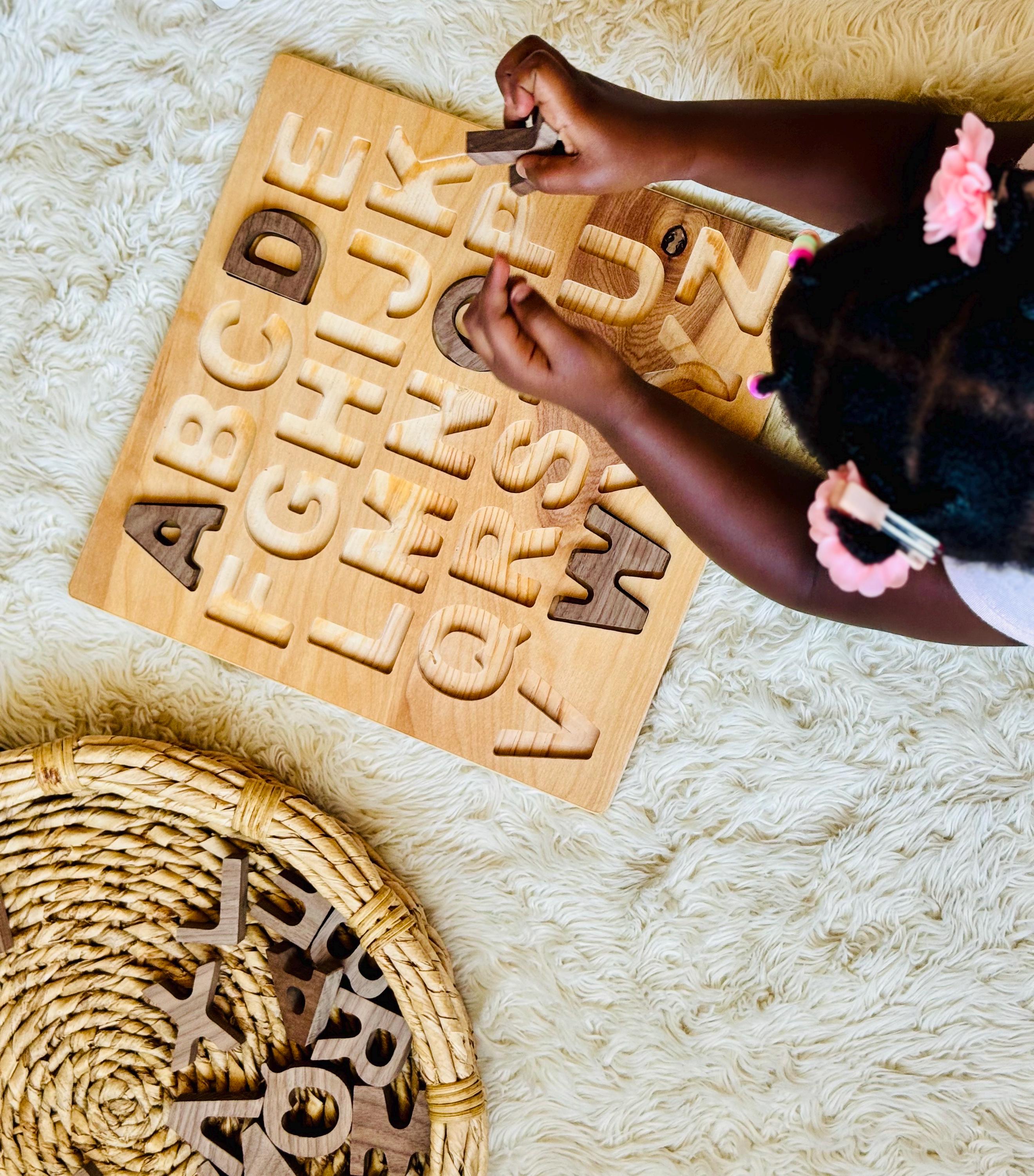 Natural Wood Alphabet Puzzle Montessori Learning Educational Toy ...
