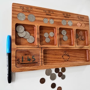 Montessori Wooden Money Sorting Board Educational Coin Organizer for ...