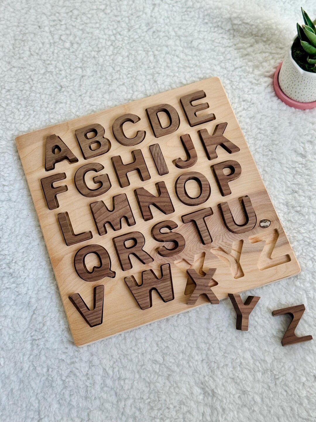 Natural Wood Alphabet Puzzle Montessori Learning Educational Toy ...