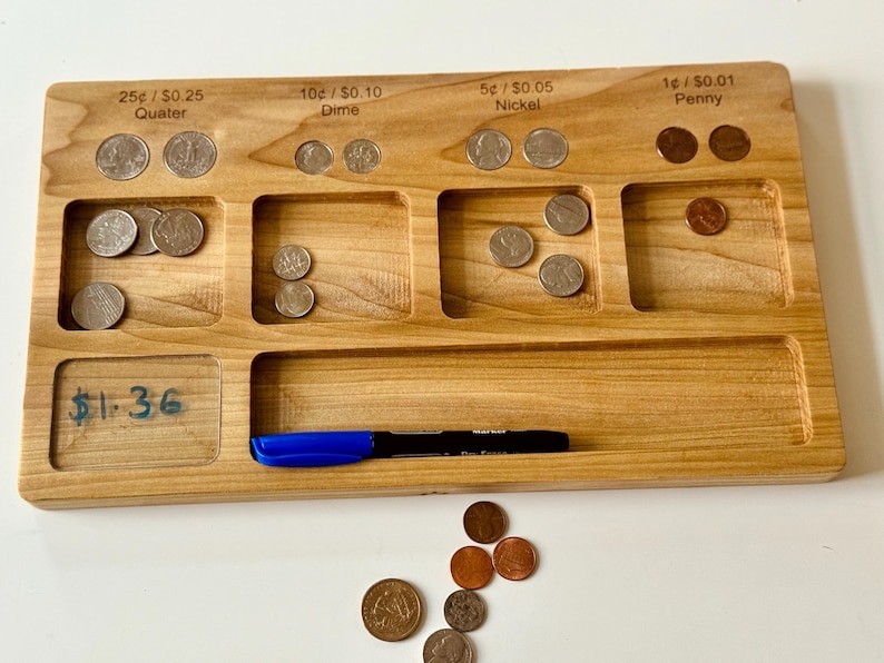 Montessori Wooden Money Sorting Board Educational Coin Organizer for ...