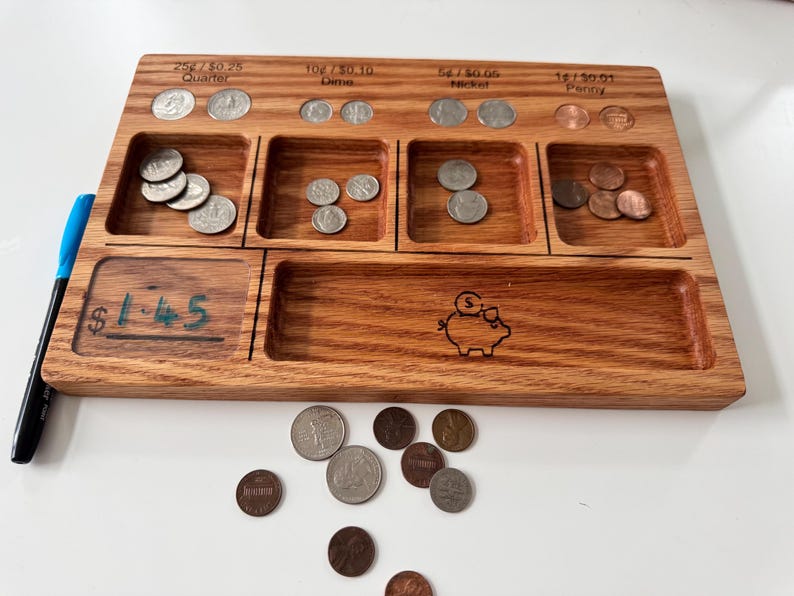 Montessori Wooden Money Sorting Board Educational Coin Organizer for ...