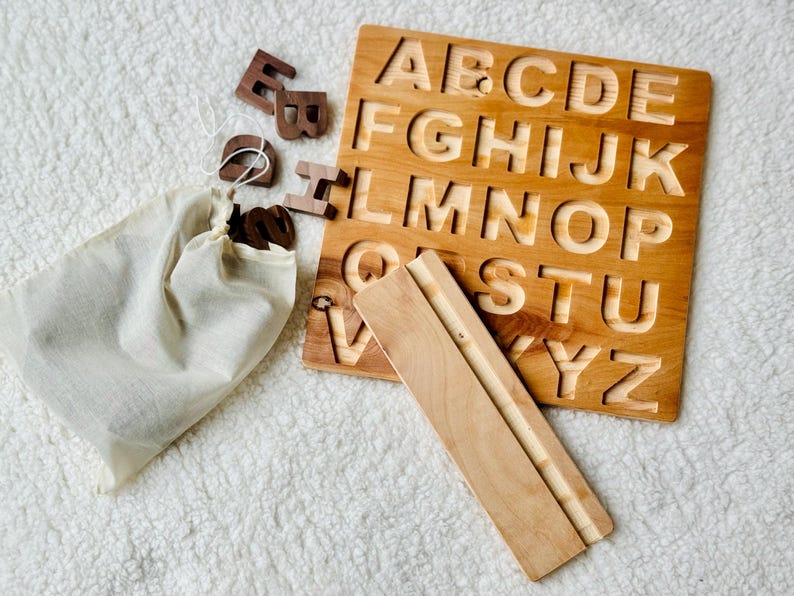 Natural Wood Alphabet Puzzle Montessori Learning Educational Toy ...