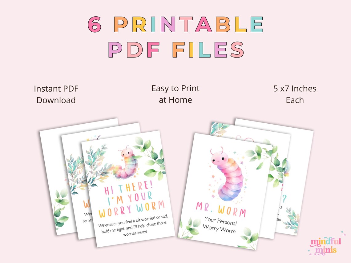 Worry Worm Cards, Printable Cards, Worry Worm for Children, Printable ...