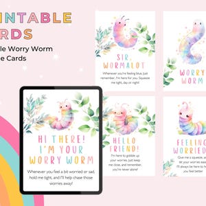 Worry Worm Cards, Printable Cards, Worry Worm for Children, Printable ...