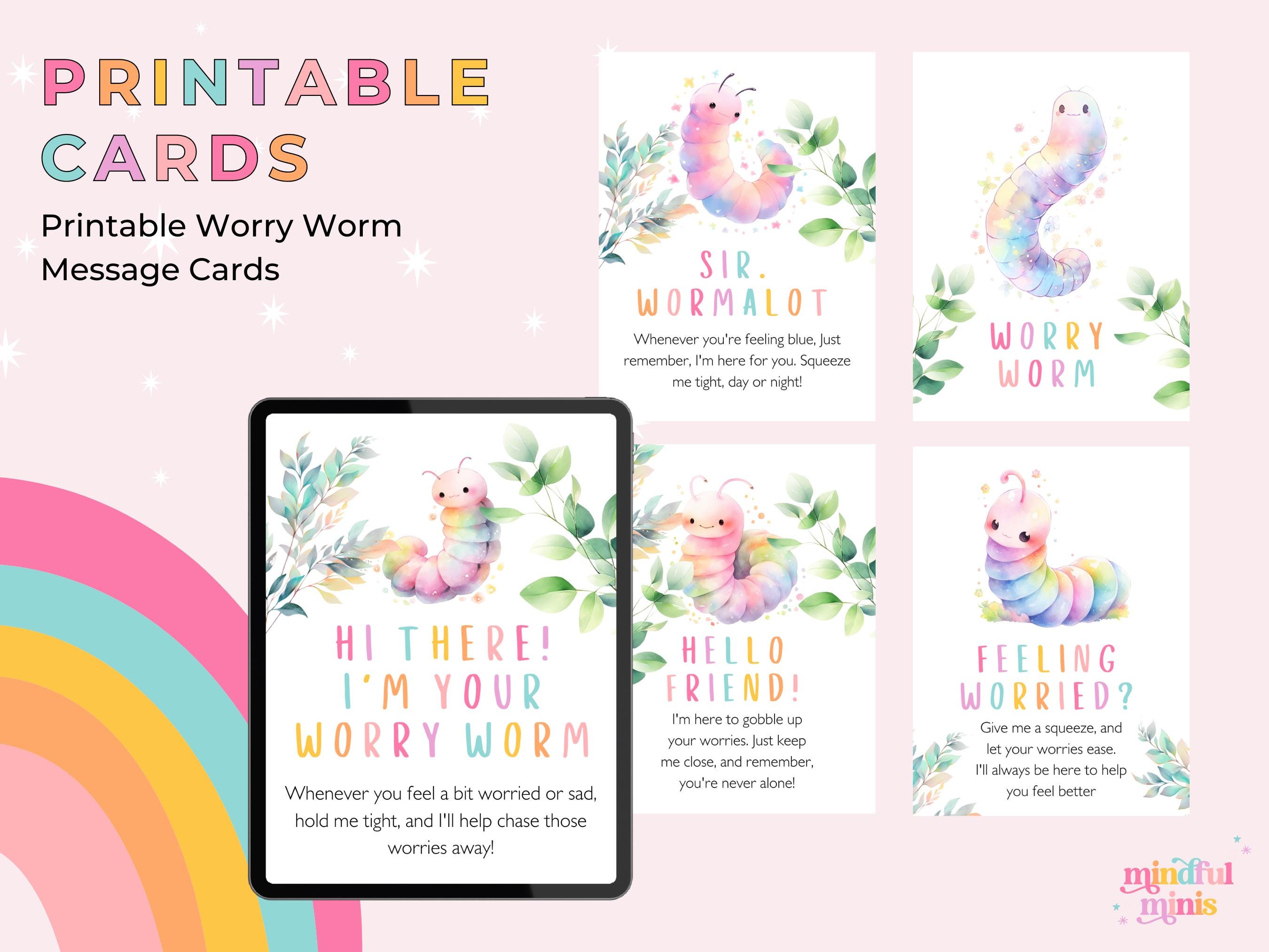 Worry Worm Cards, Printable Cards, Worry Worm for Children, Printable ...