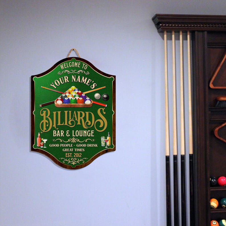 Custom Billiards Bar & Lounge Wood Sign, Rack'em Crack'em Man Cave ...