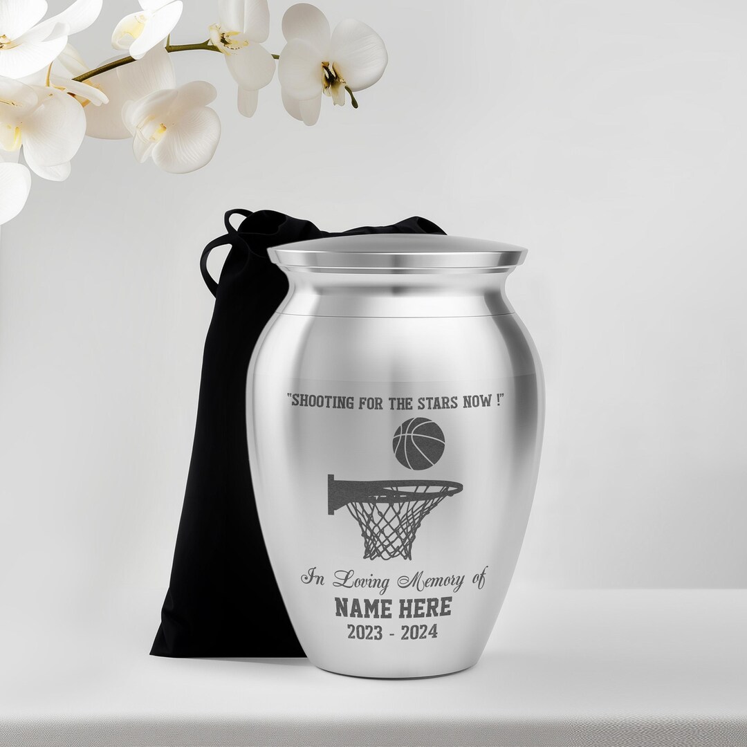 Personalized Basketball Mini Urn, Silver Finish, Remembrance Keepsake ...