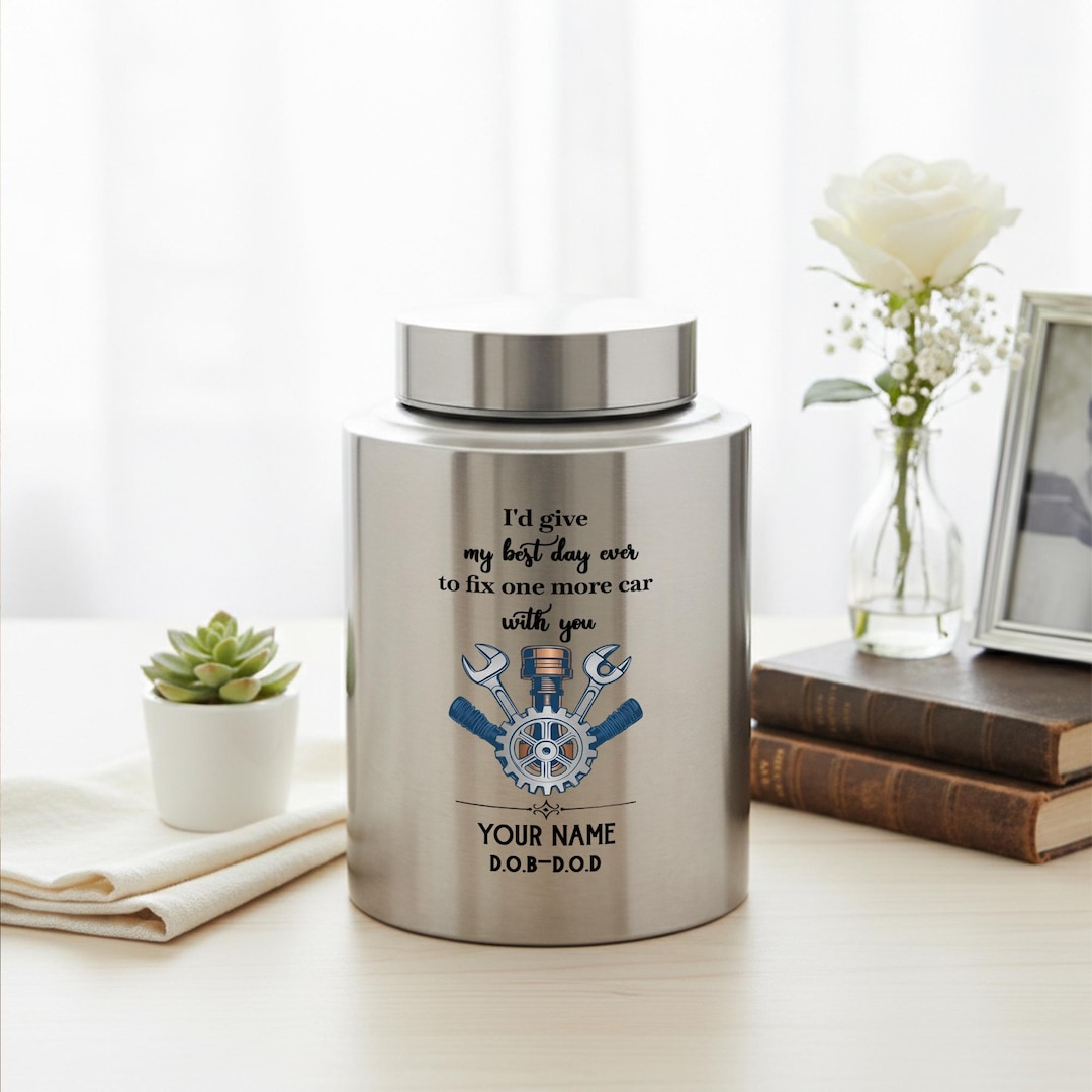 Personalized Mechanic Urn for Human Ashes, Stainless Steel Cremation ...