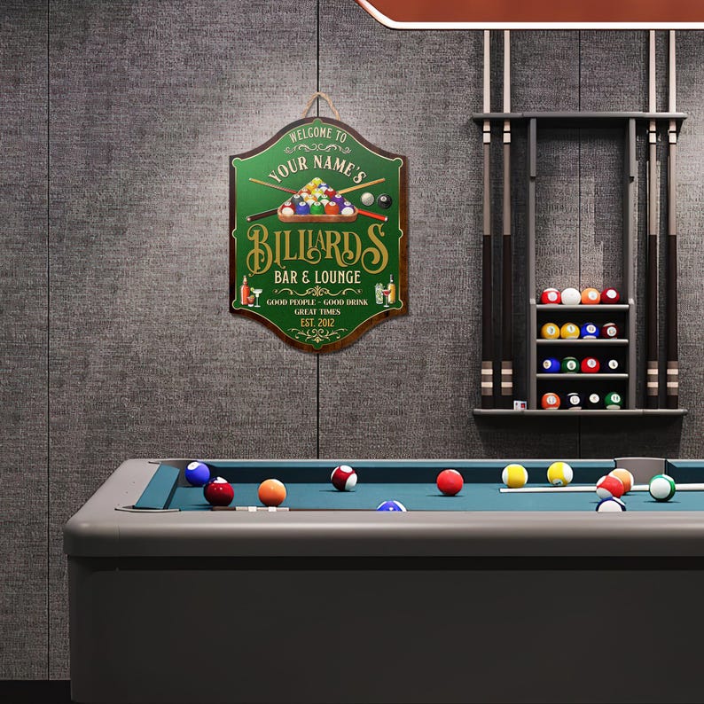 Custom Billiards Bar & Lounge Wood Sign, Rack'em Crack'em Man Cave ...