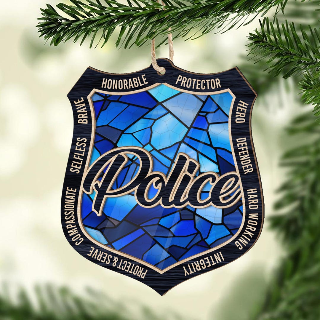 Police Badge Christmas Suncatcher Ornament Hanging Xmas Tree Home ...