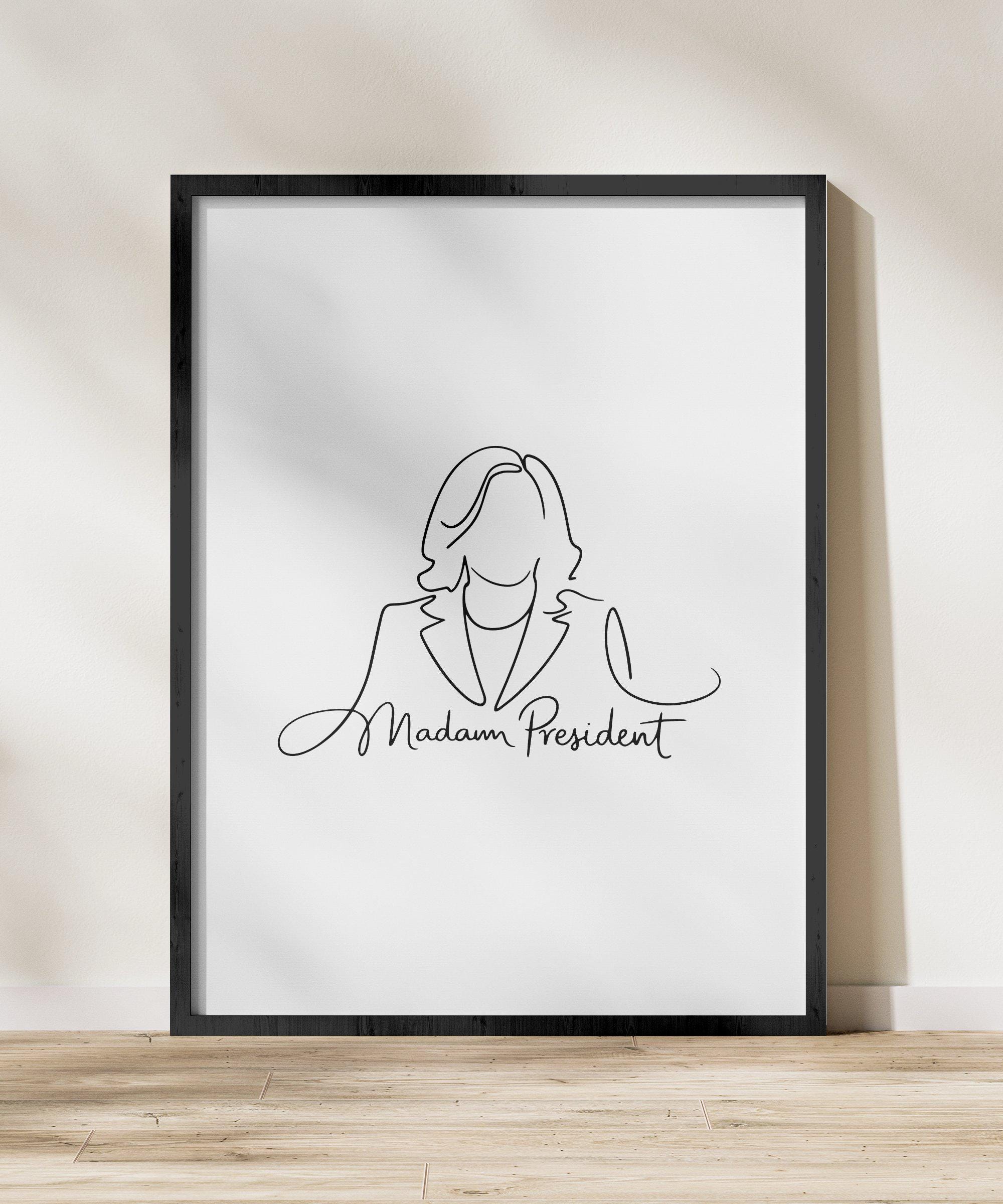 Madam President Line Art Kamala Harris Outline Drawing Print On Demand Png And Svg Digital