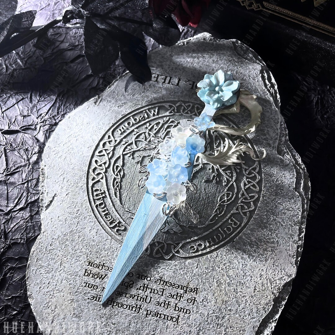 Handmade Blue Floral Dagger: Gothic Fantasy Bookshelf Decor - Etsy