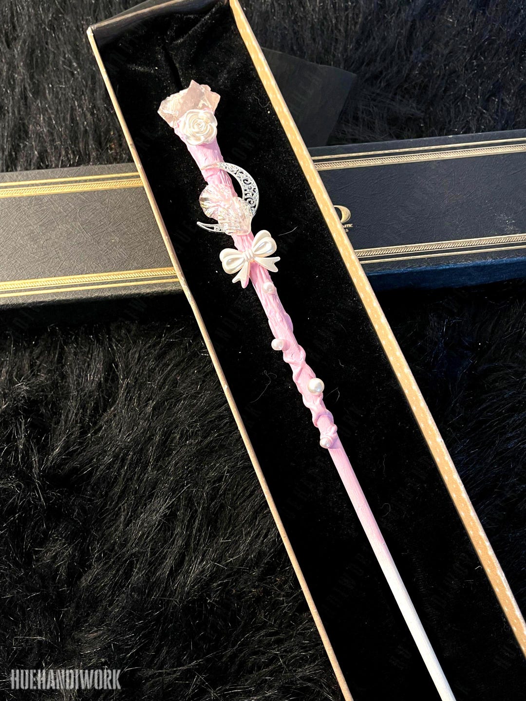 Handmade Pink Fairy Wand: Rose Quartz, Moon & Pearl Bow - Etsy