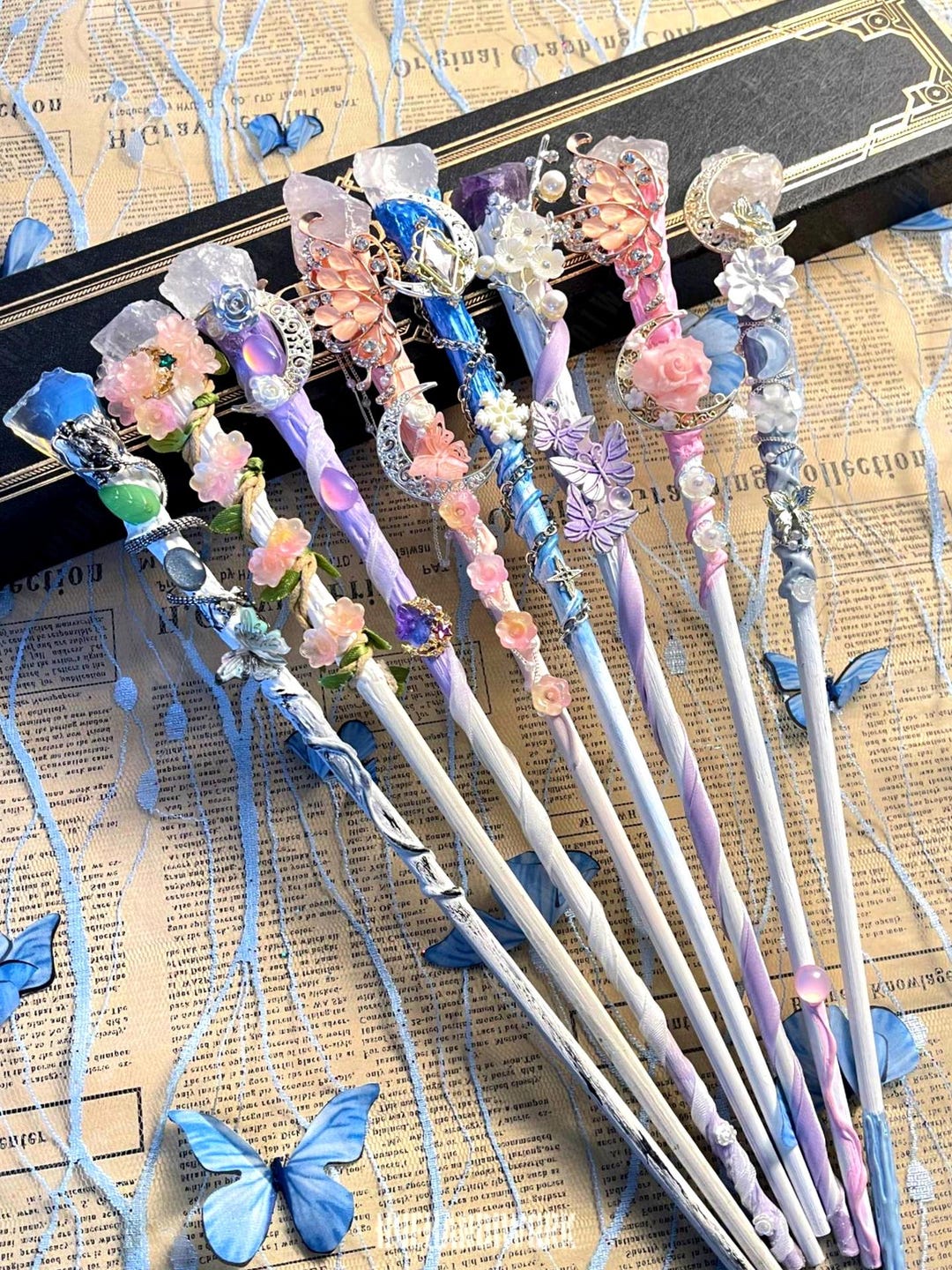 Handmade Crystal Magic Wand: With Flowers and Butterfly Charms ...