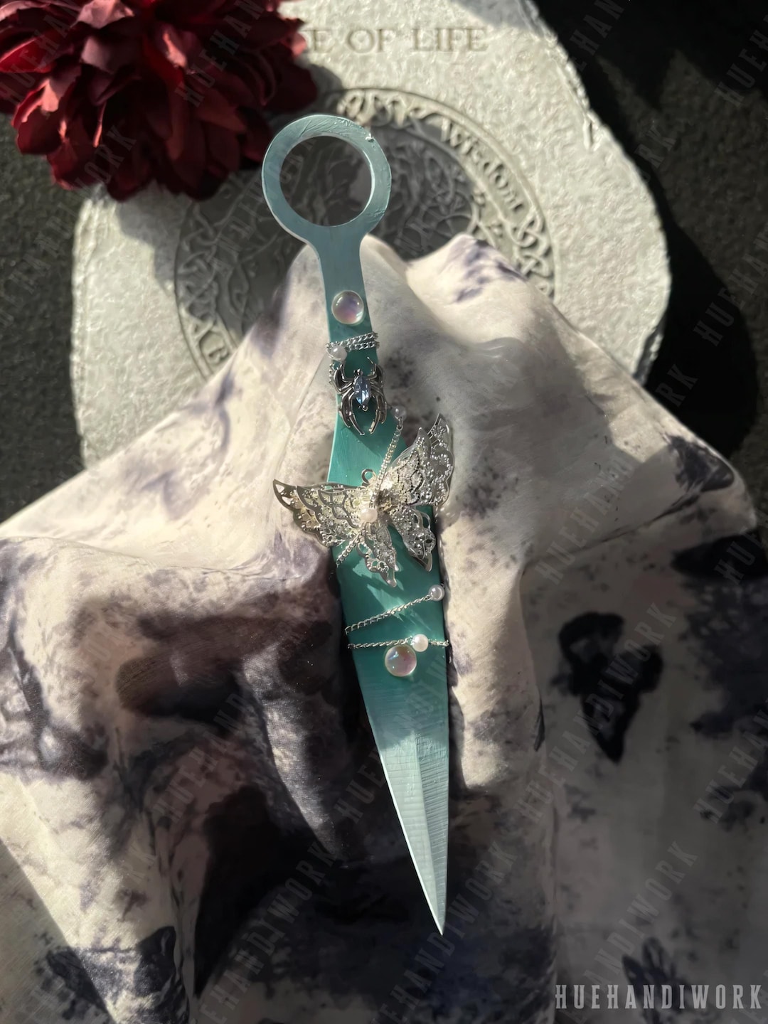 Hand-painted Green Dagger: Butterfly Accent, Stainless Steel Souvenir ...