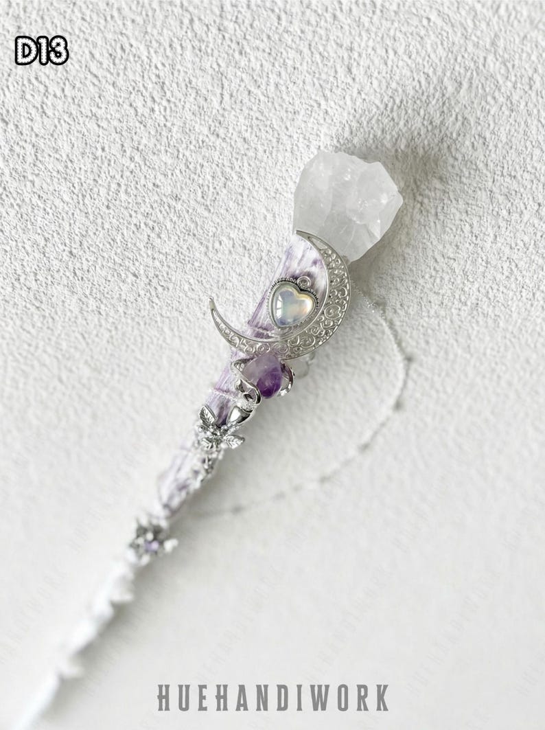 Gothic Royal Blue Celestial Wand, Raw Crystal & Silver Moon Staff ...