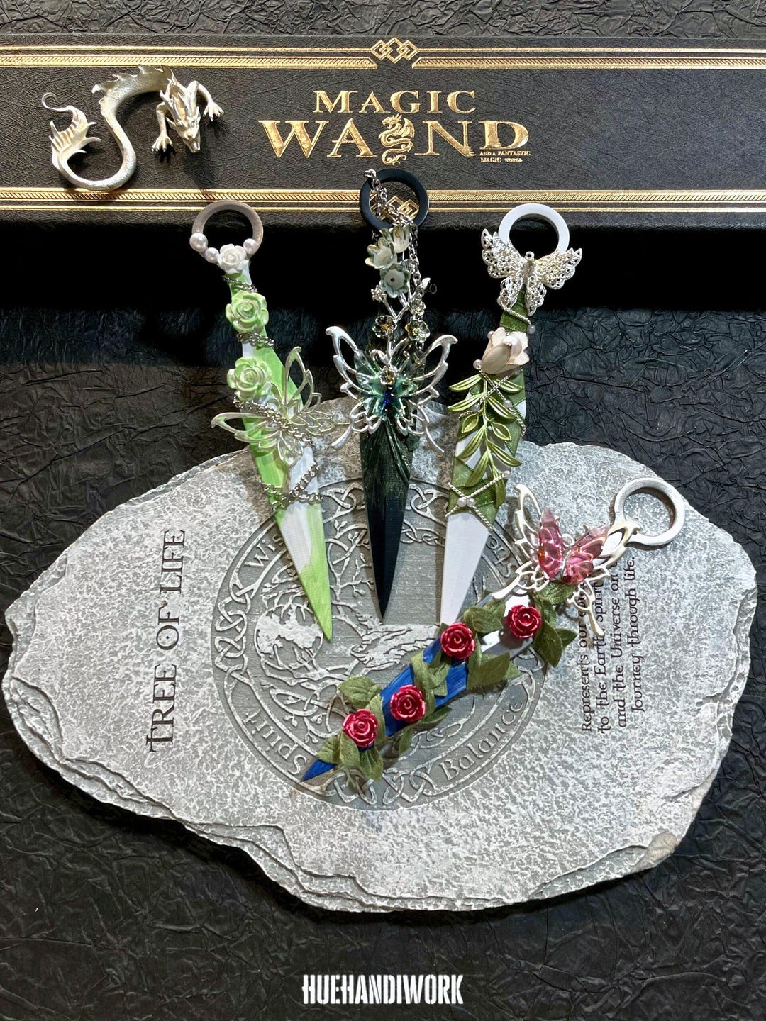 Handmade Forest Green Leaf Athame Dagger With Butterfly & Roses, Fairy ...