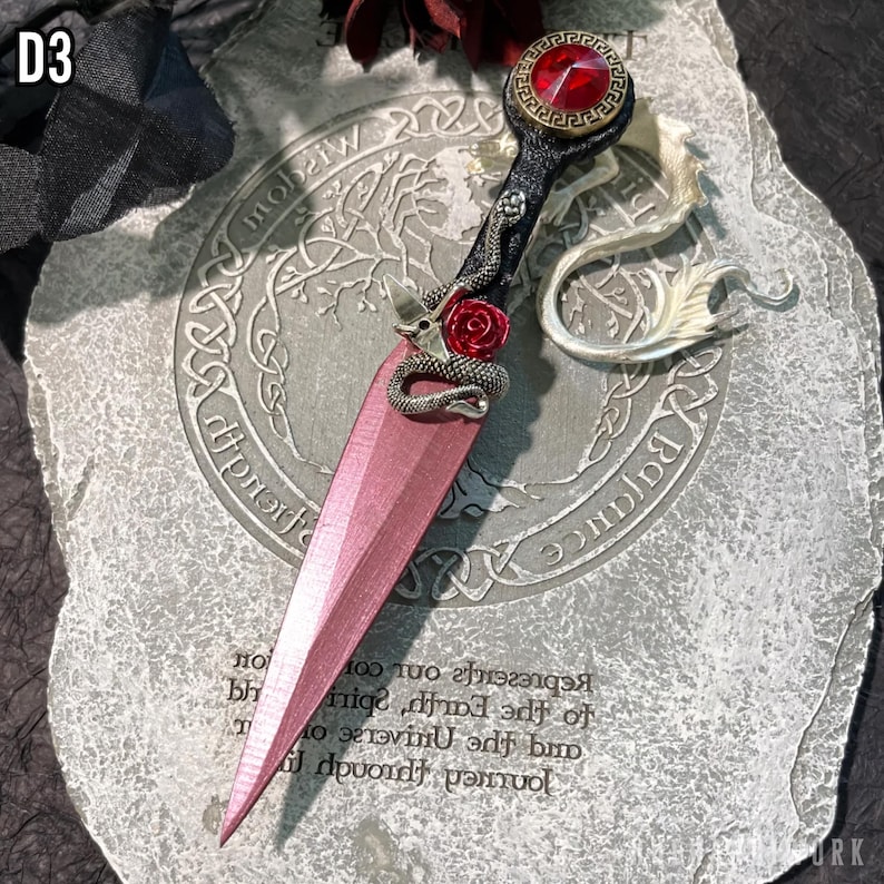 Handmade Pink Dagger: Gothic Snake & Rose Cosplay Prop - Etsy