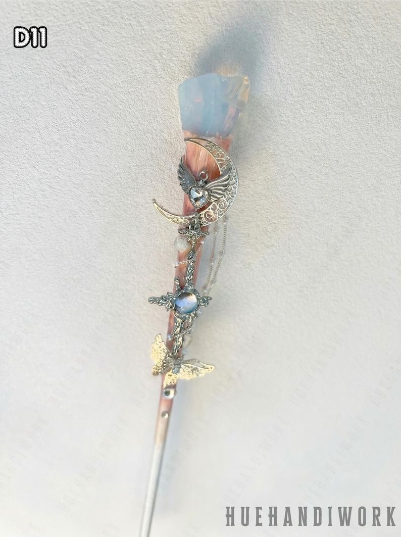 Gothic Royal Blue Celestial Wand, Raw Crystal & Silver Moon Staff ...