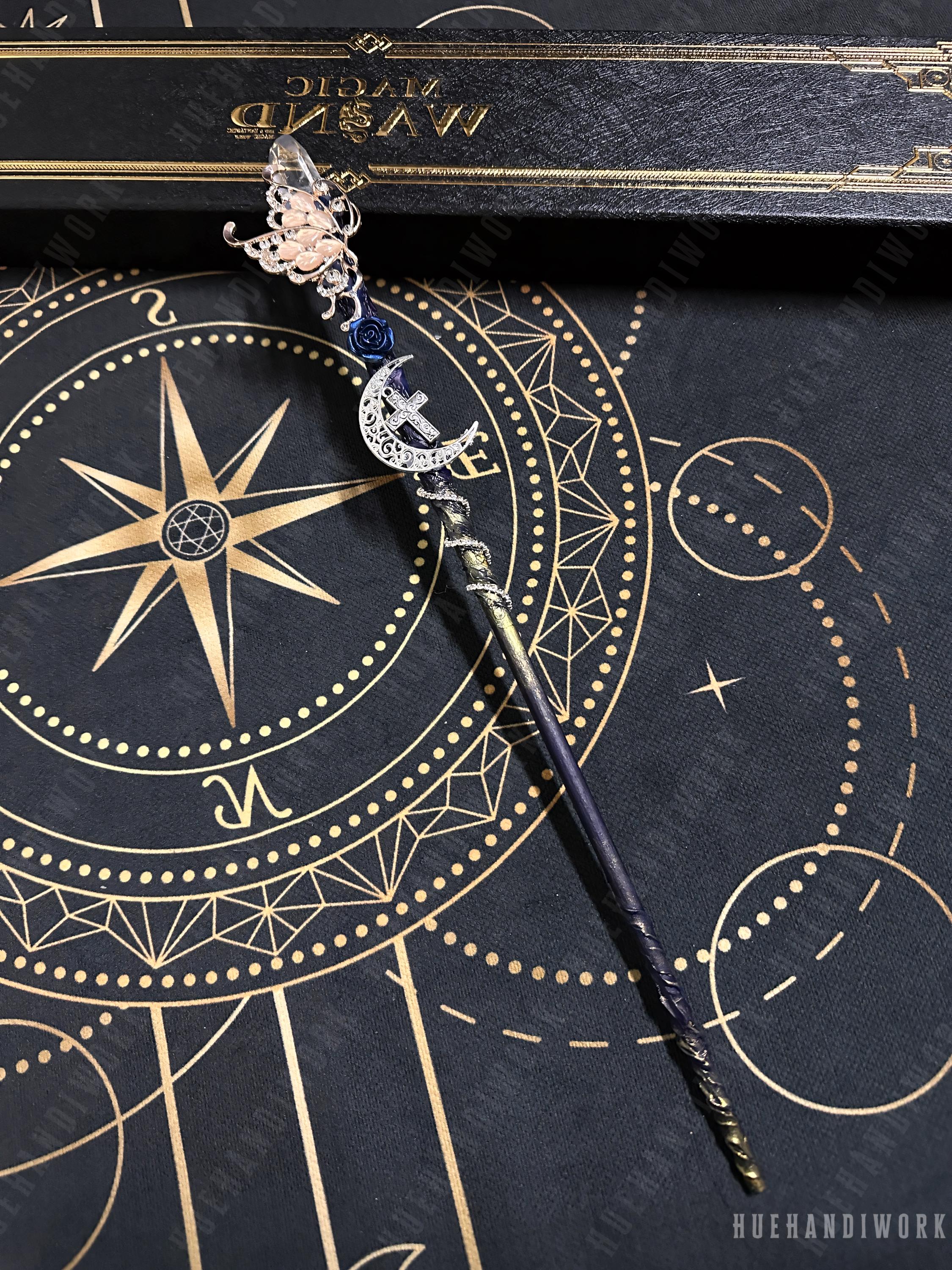 Handcrafted Wooden Moon Witch Wand: Mystical Purple Magic - Etsy