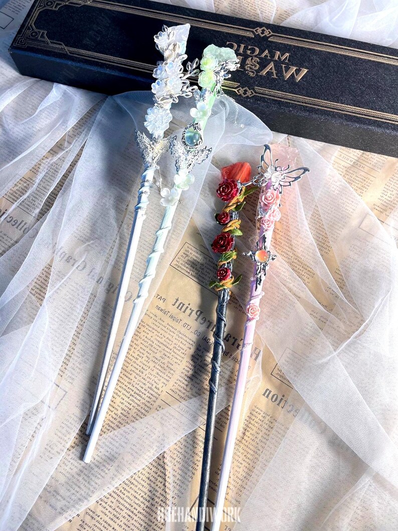 Fairy Rose Quartz Crystal Wand: Handmade Floral Butterfly Scepter - Etsy