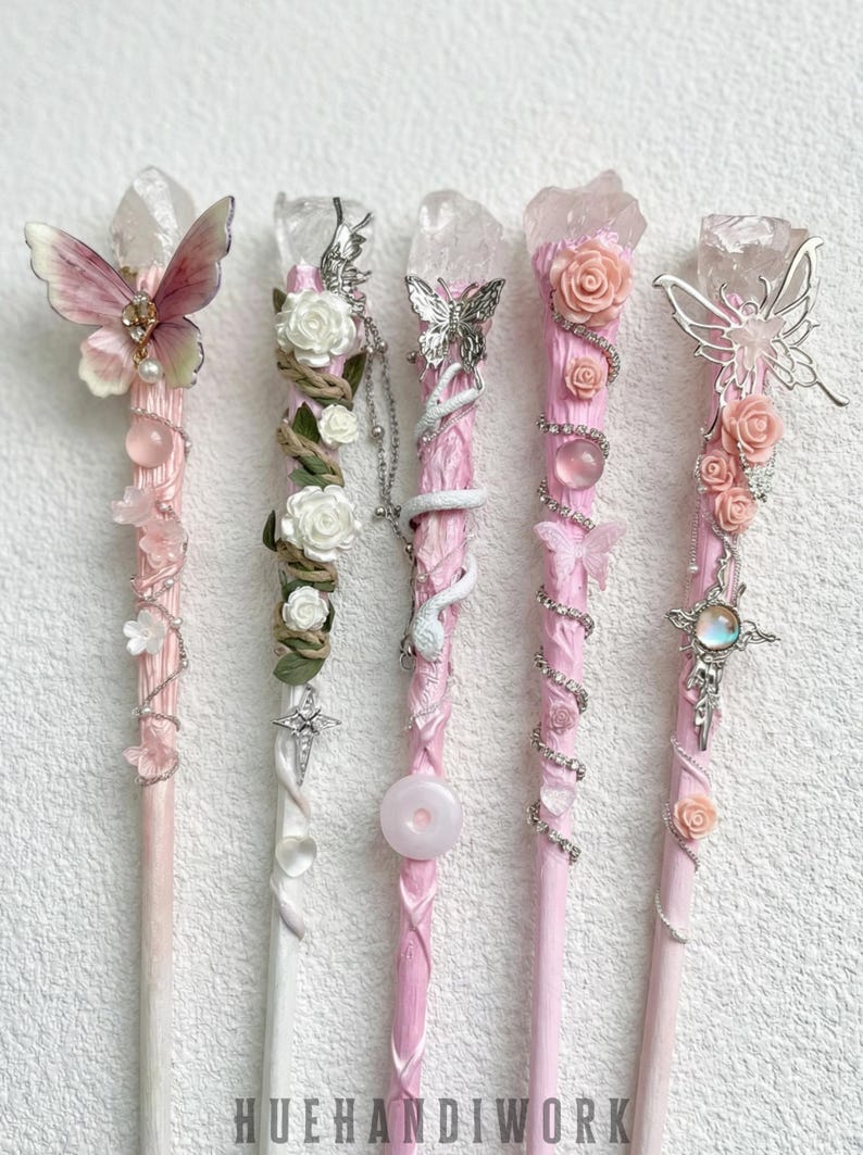 Handmade Pink Sandalwood Fairy Wand, Rose & Butterfly Decor - Etsy