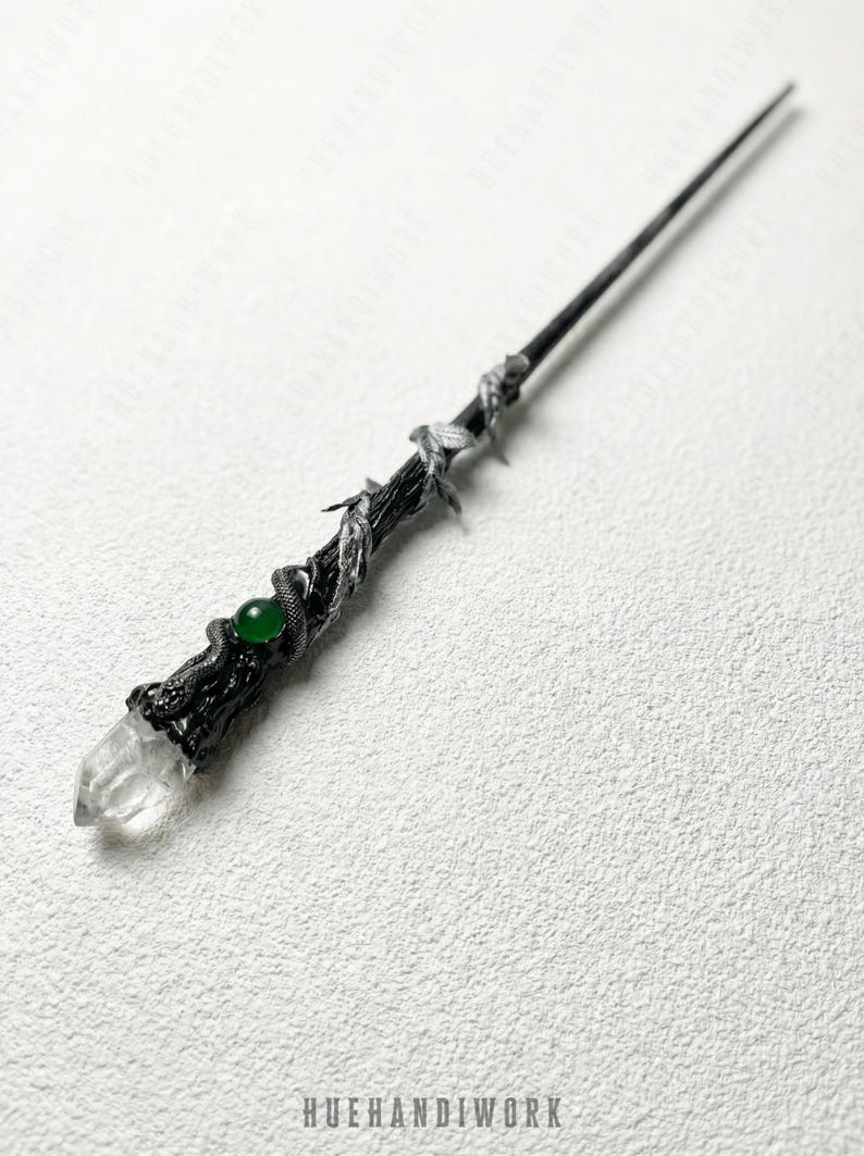 Dark Moon Serpent Magic Wand, Black Sandalwood & Raw Crystal, Gothic ...