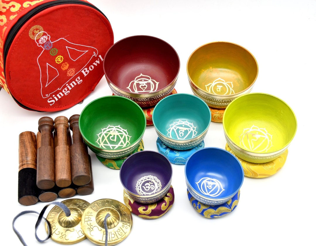 Chakra Healing Tibetan Singing Bowl Set: 7 Bronze Bowls With Mallets ...