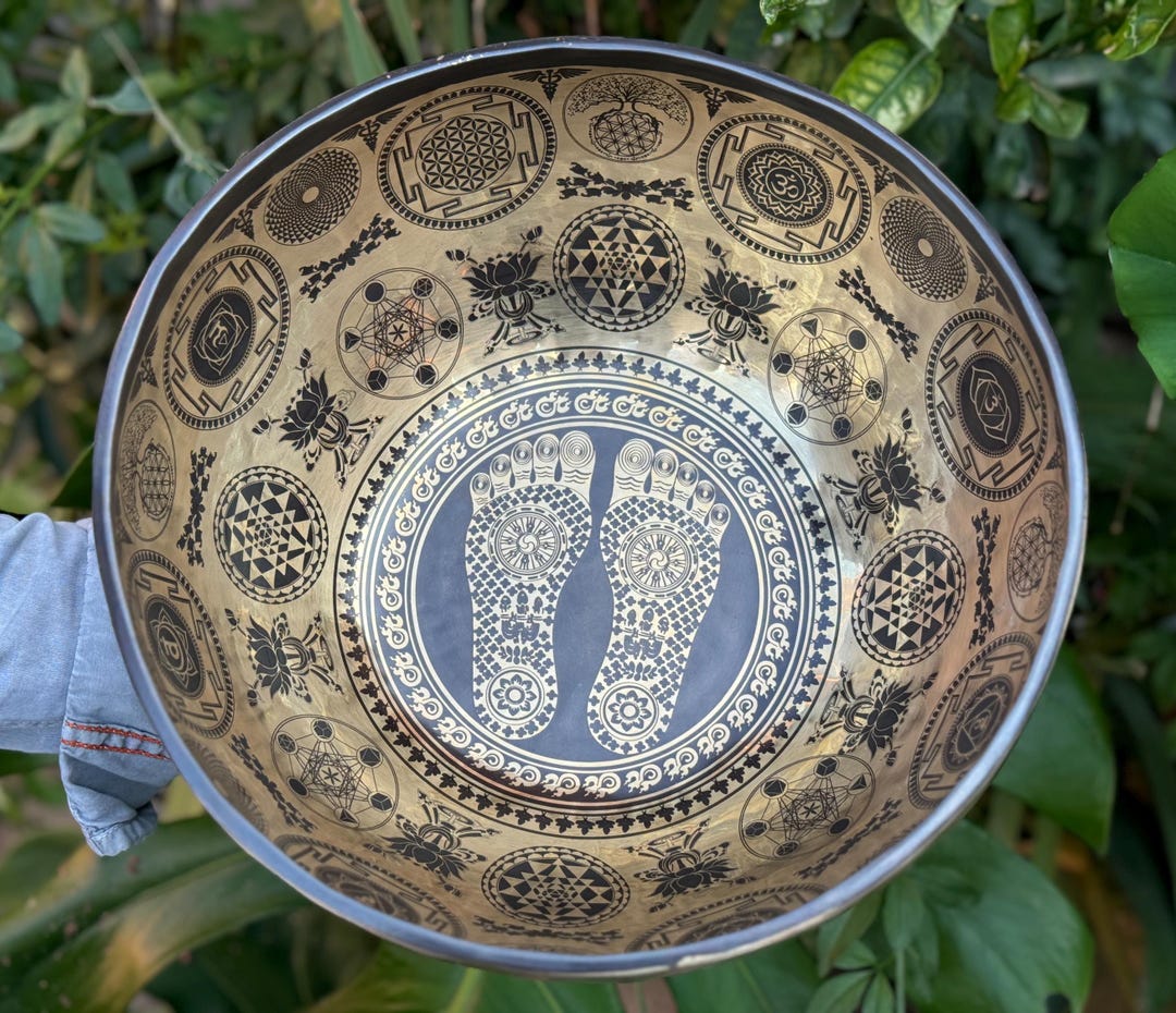 15 Inches Sacred Geometry Singing Bowl Hand Carved Tibetan Healing Bowl ...
