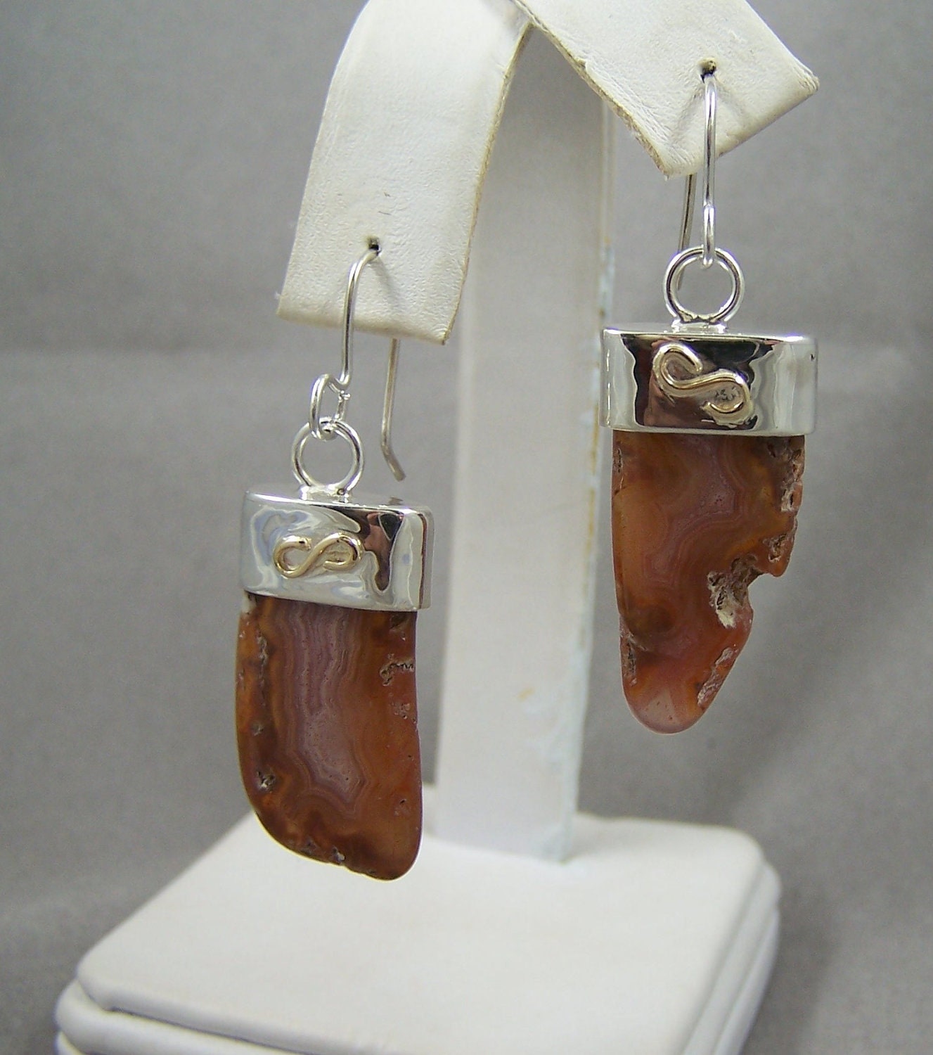 Sterling and Gold Agate Capped Earrings Handmade OOAK - Etsy