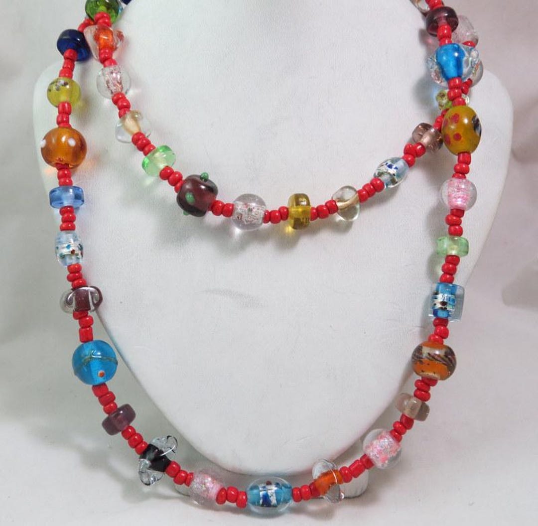 Necklace Lampwork and Red Seed Bead Handmade 38 Inches - Etsy
