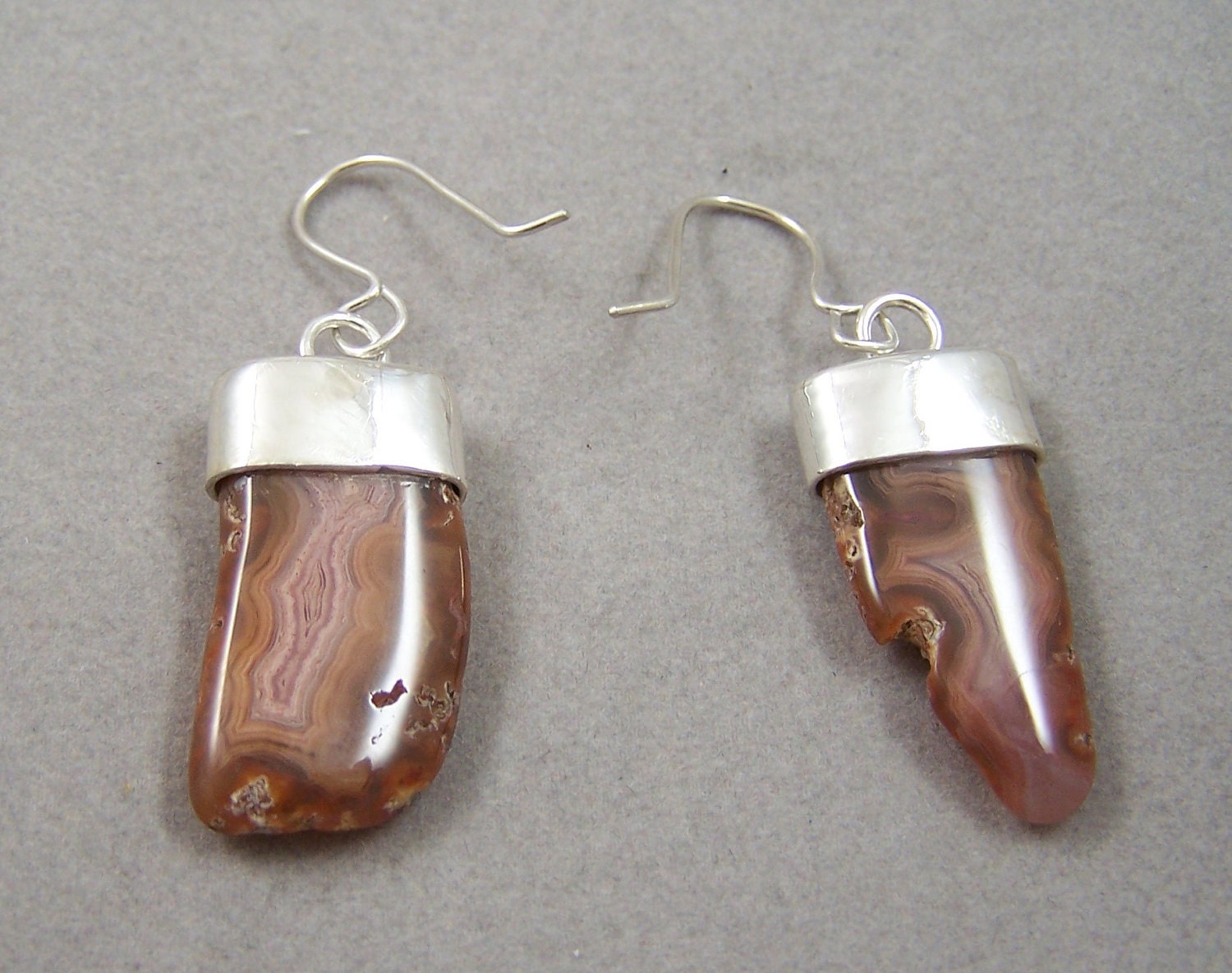Sterling and Gold Agate Capped Earrings Handmade OOAK - Etsy