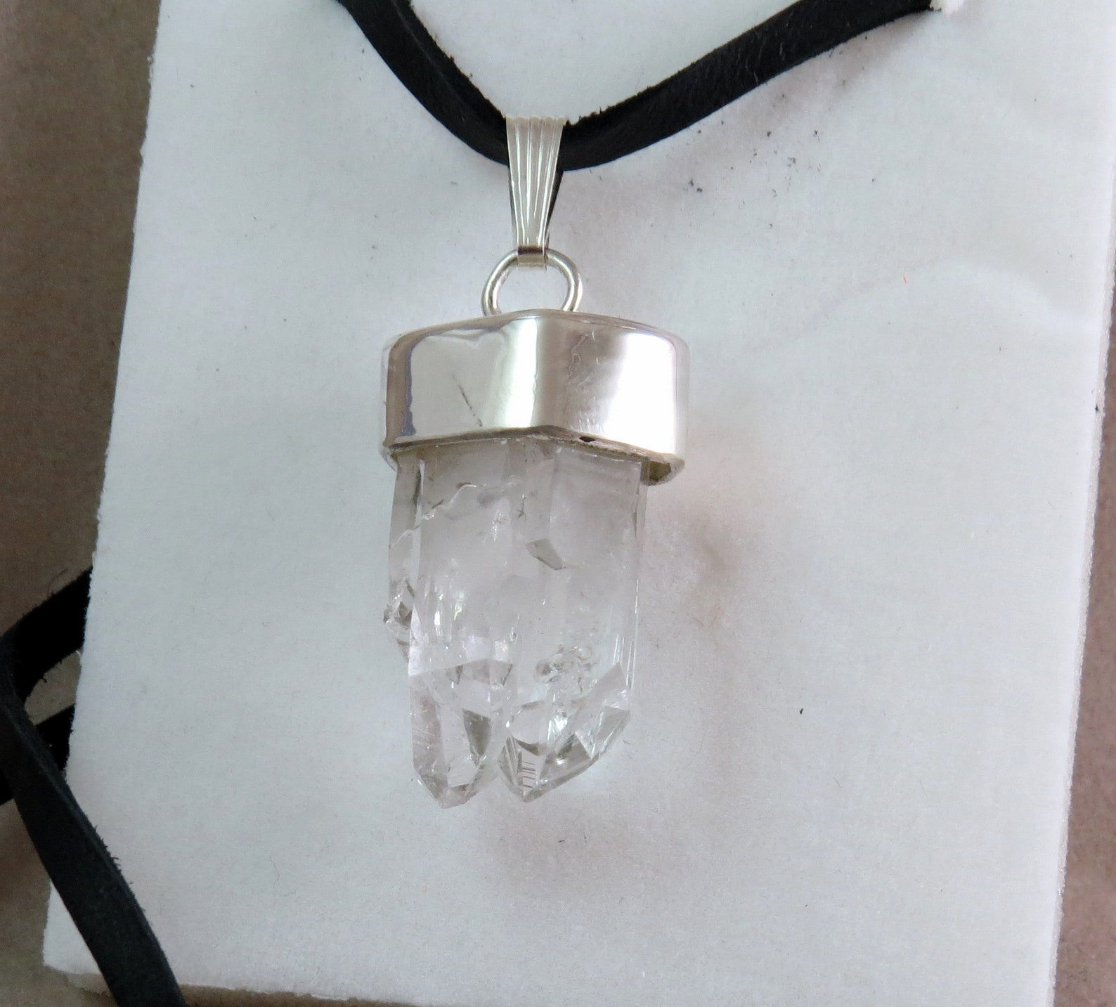 Quartz Crystal Capped in Sterling Silver Leather Cord - Etsy