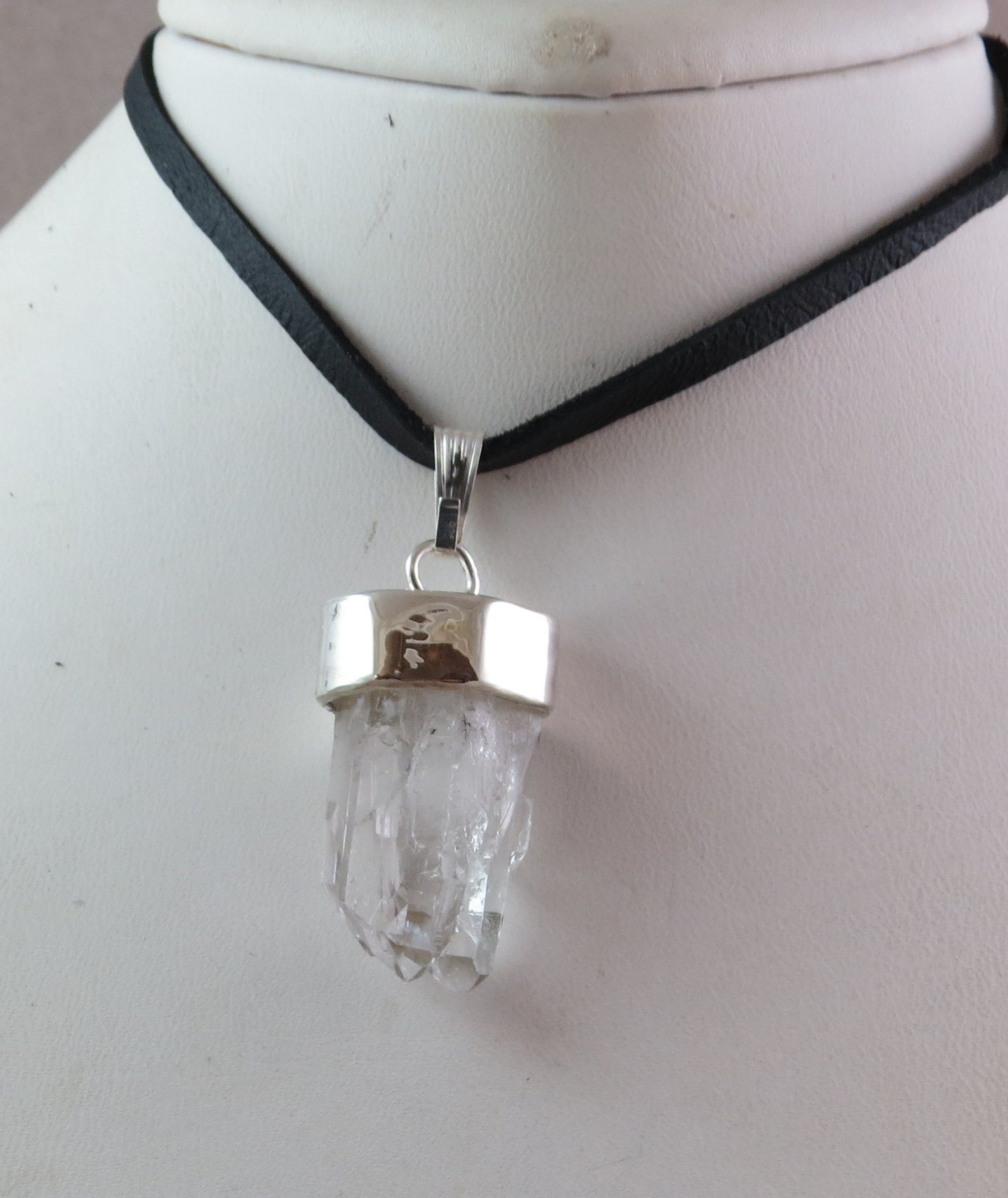 Quartz Crystal Capped in Sterling Silver Leather Cord - Etsy